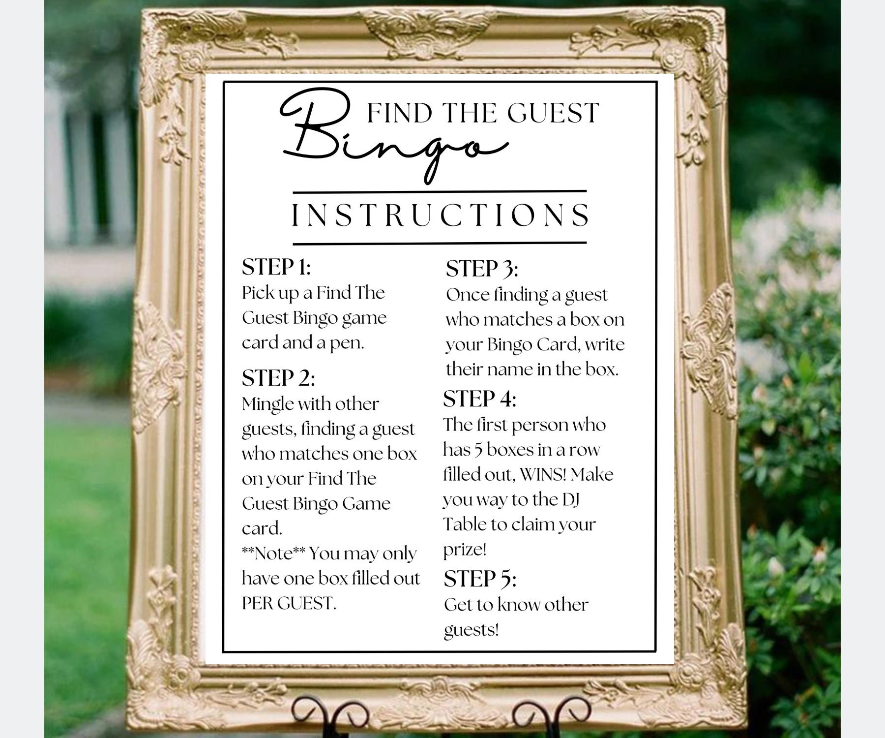 Find the Guest Bingo Instructions | Wedding Reception Game | Bridal ...