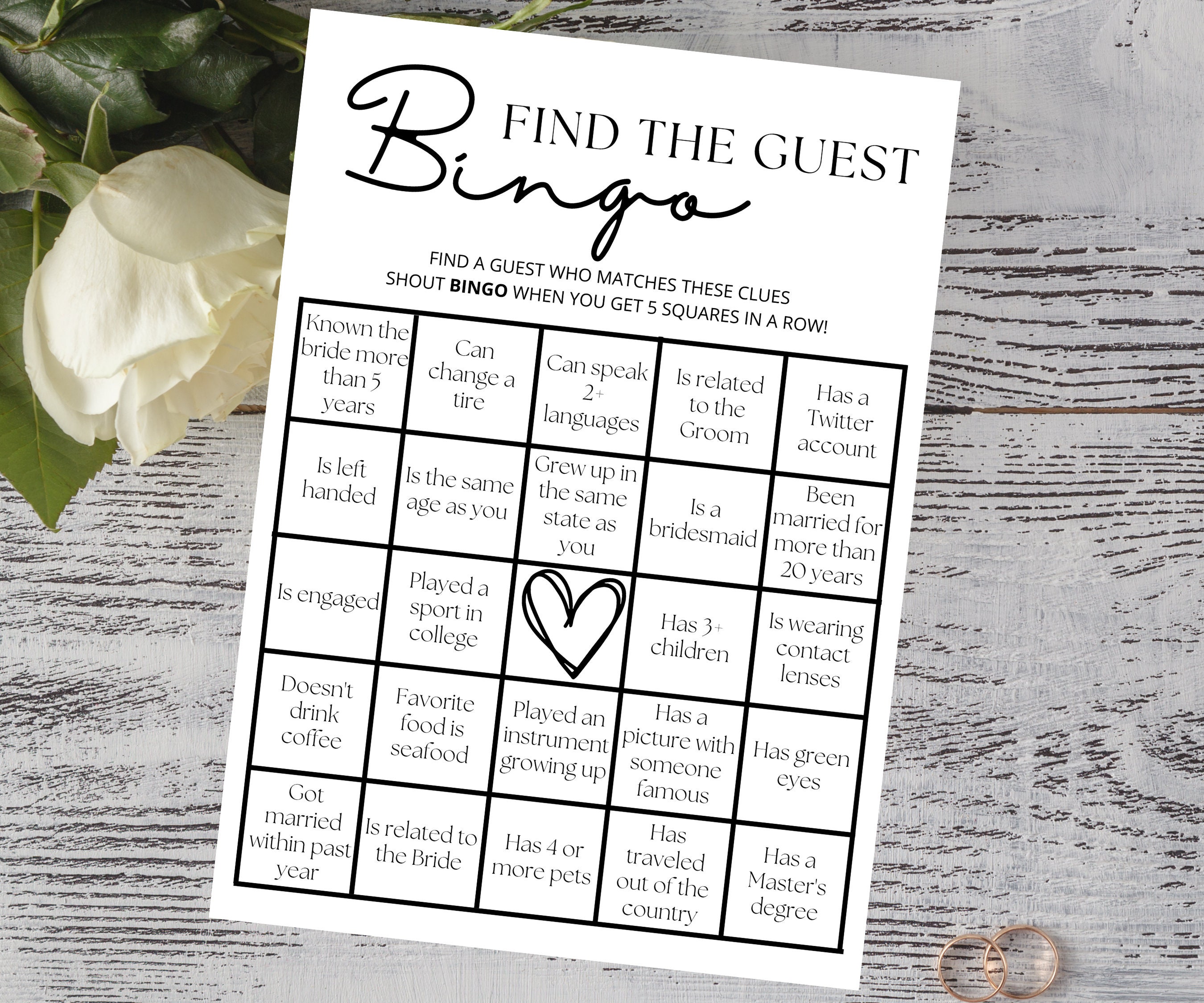 Wedding Bingo Game | Cocktail Hour Games | Bridal Shower Games ...