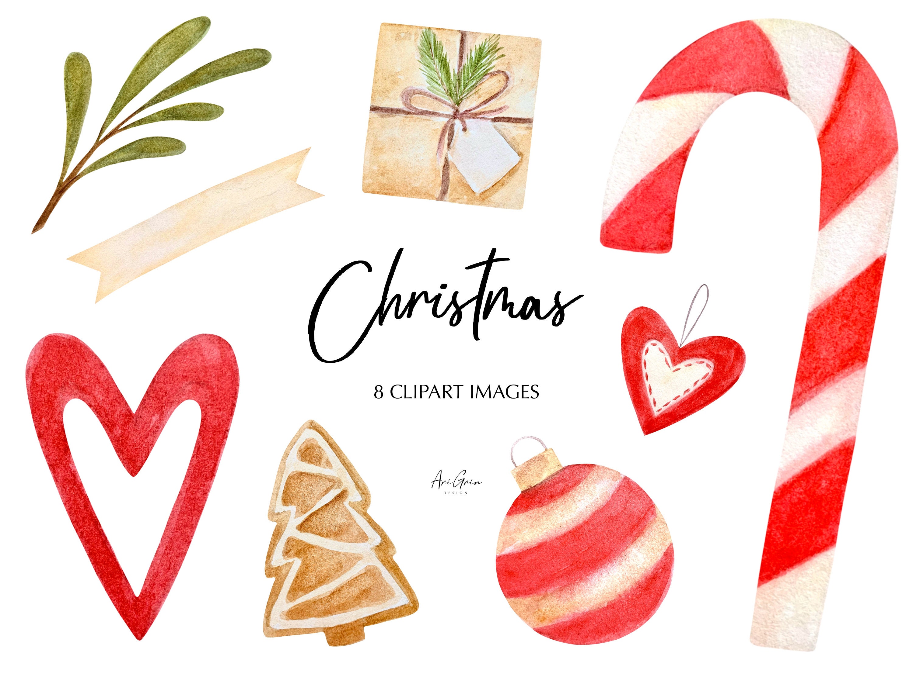 Christmas Watercolor PNG Clipart Elements - Etsy