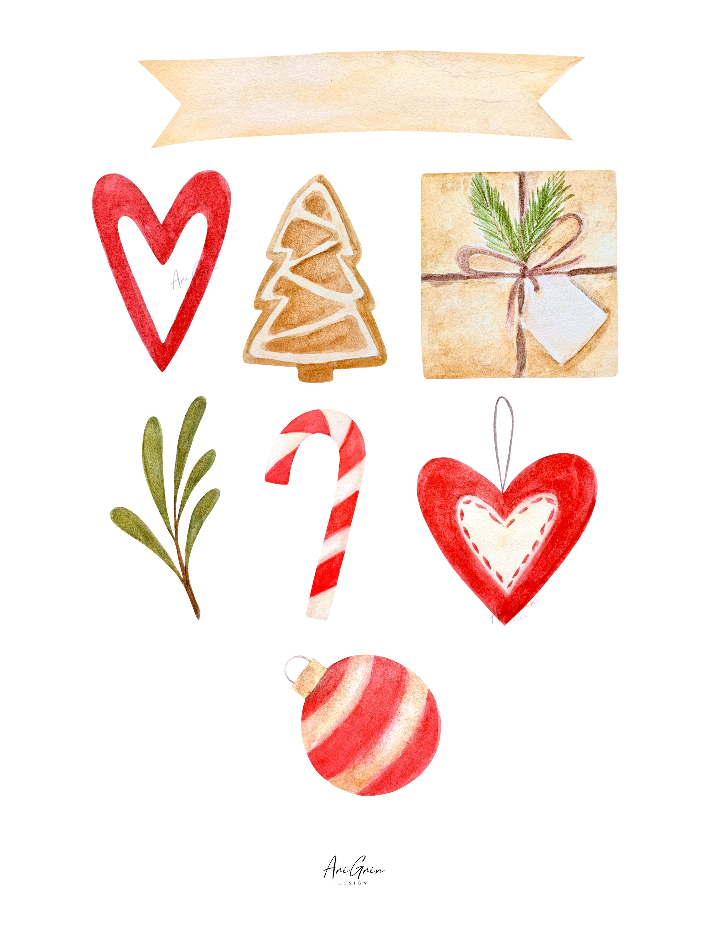 Christmas Watercolor PNG Clipart Elements - Etsy