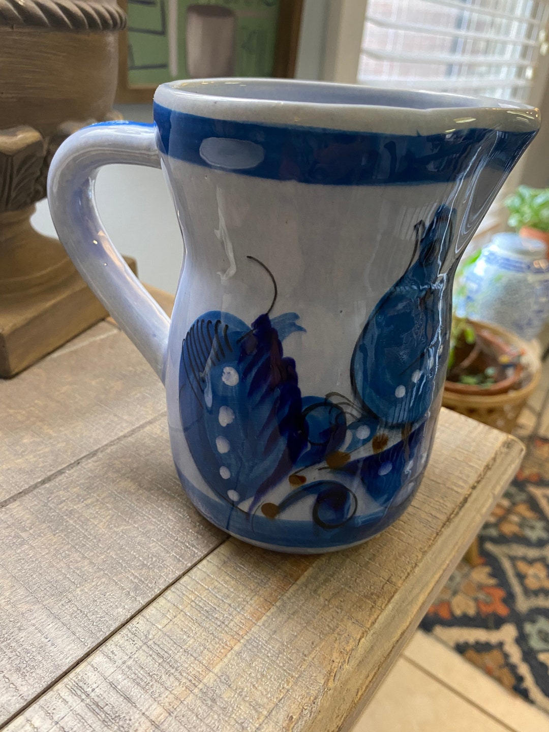 Tonala Mexican Pottery Blue Bird Pitcher - Etsy