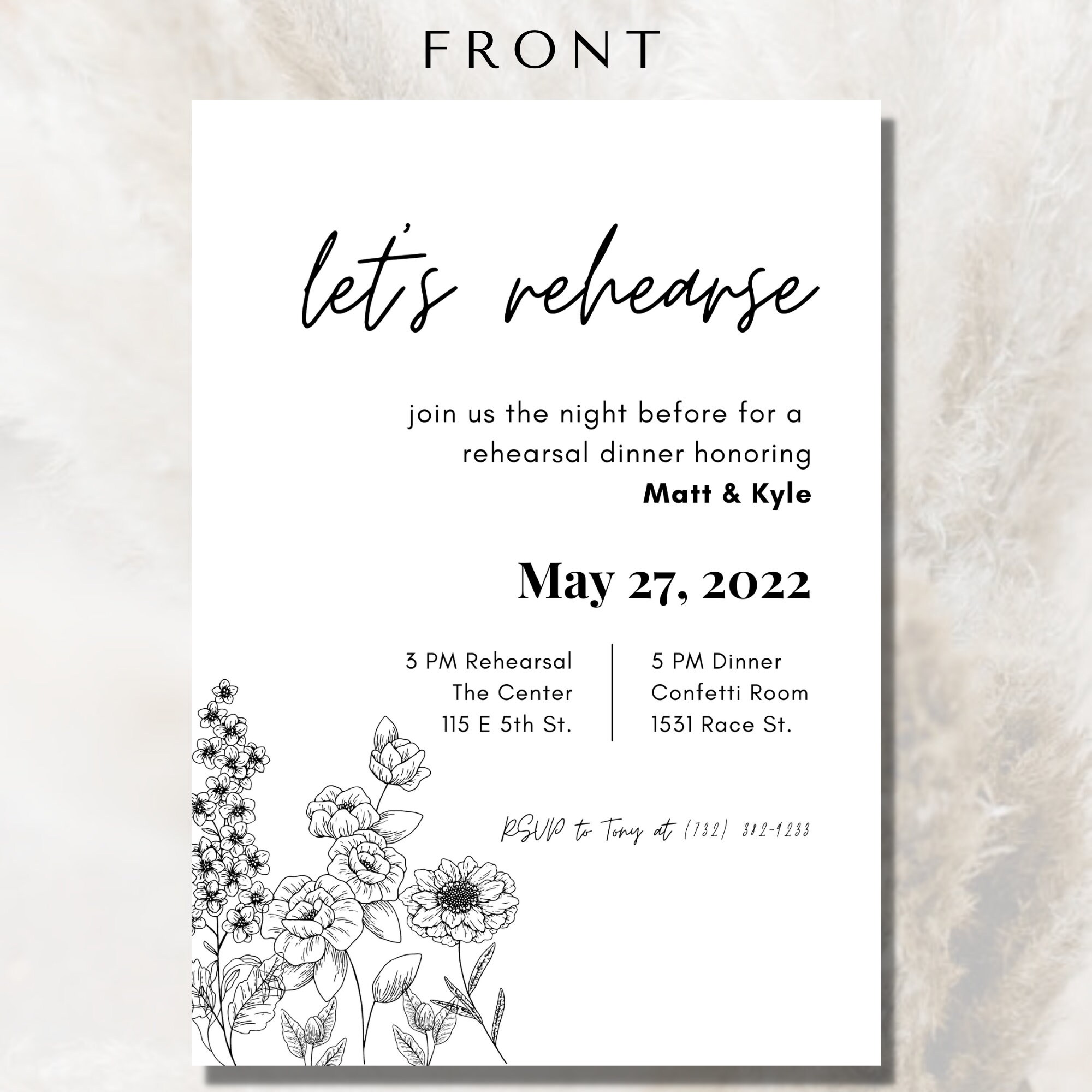 Black and White Flower Outline Wedding Rehearsal Dinner Template ...