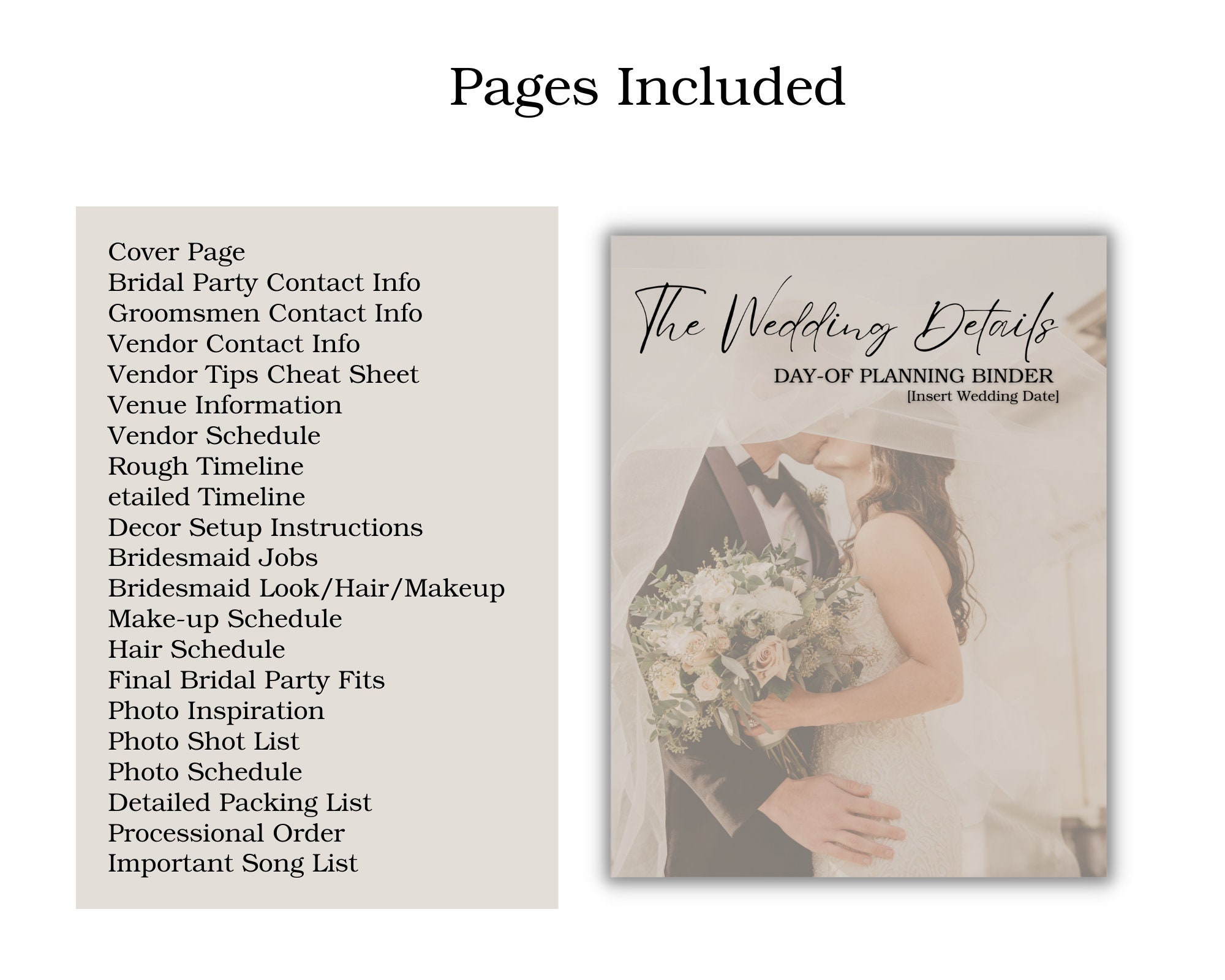 Wedding Details Day-of Planner Itinerary Template Wedding - Etsy
