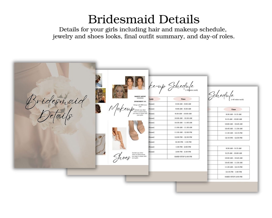 Wedding Details Bridal Party Cheat Sheet Template Wedding - Etsy