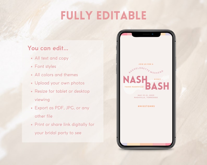 Nash Bash Bachelorette Trip Itinerary Template | Editable on Canva ...