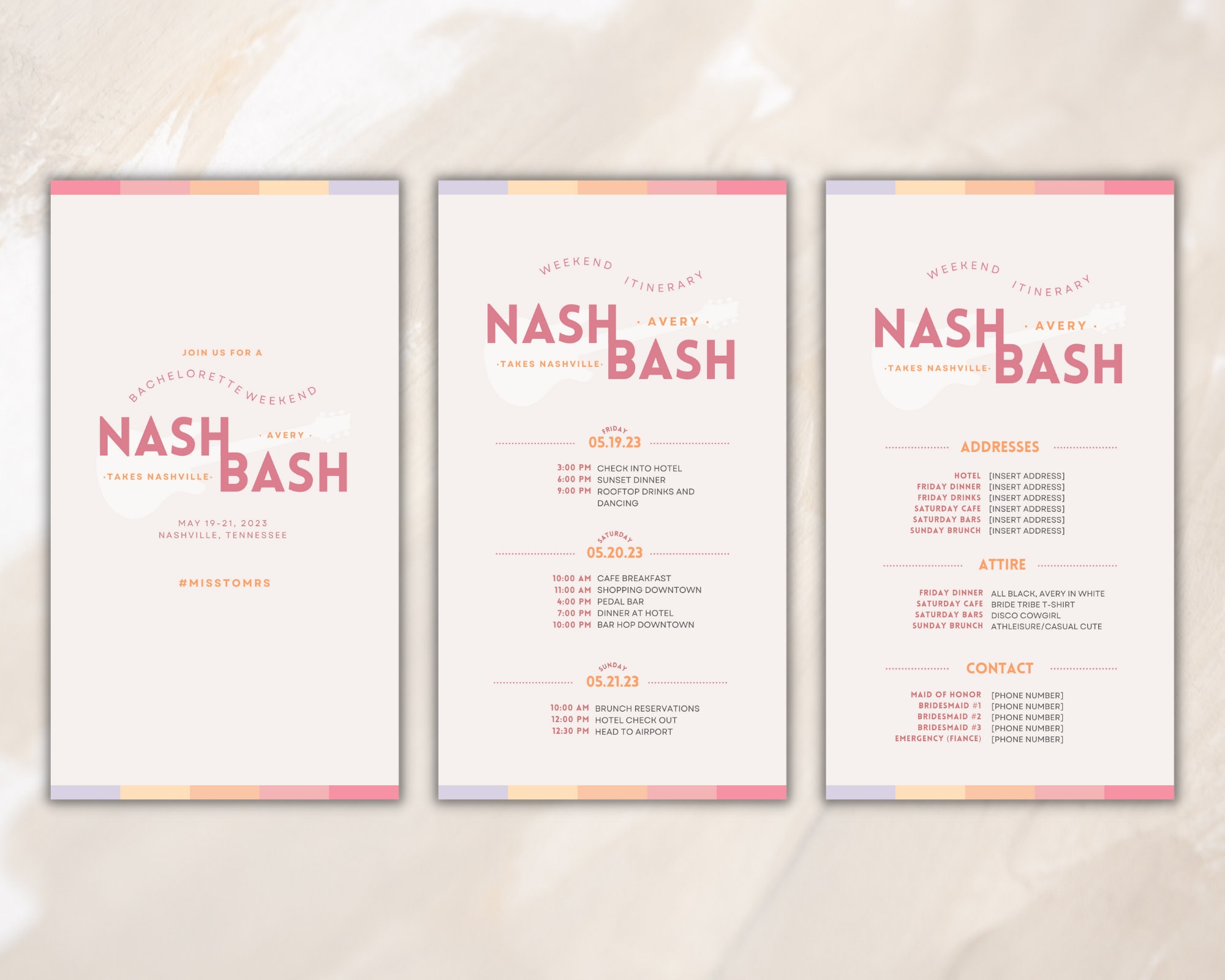 Nash Bash Bachelorette Trip Itinerary Template | Editable on Canva ...