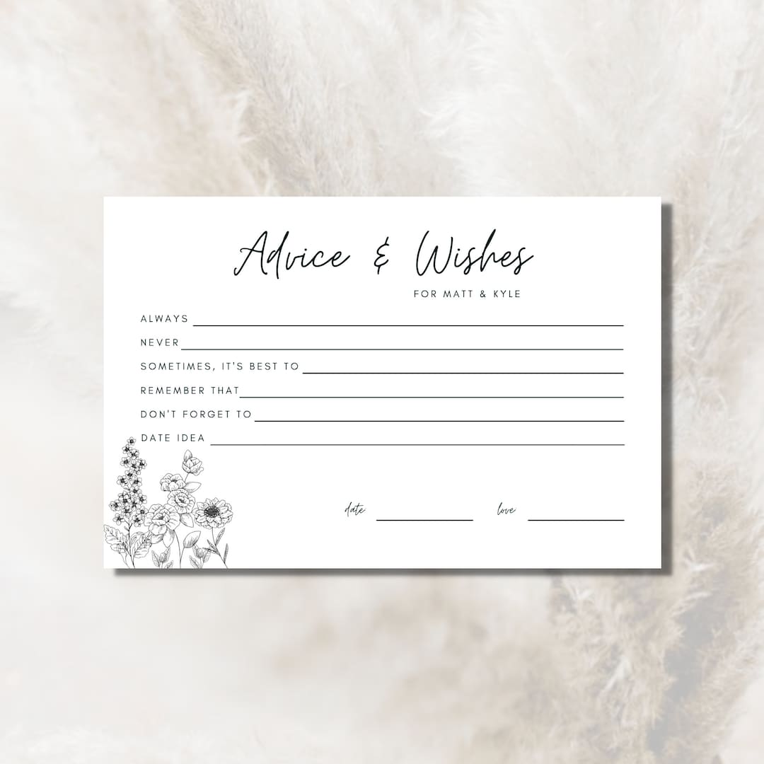 Black and White Flower Outline Advice Cards Template Name | Editable ...