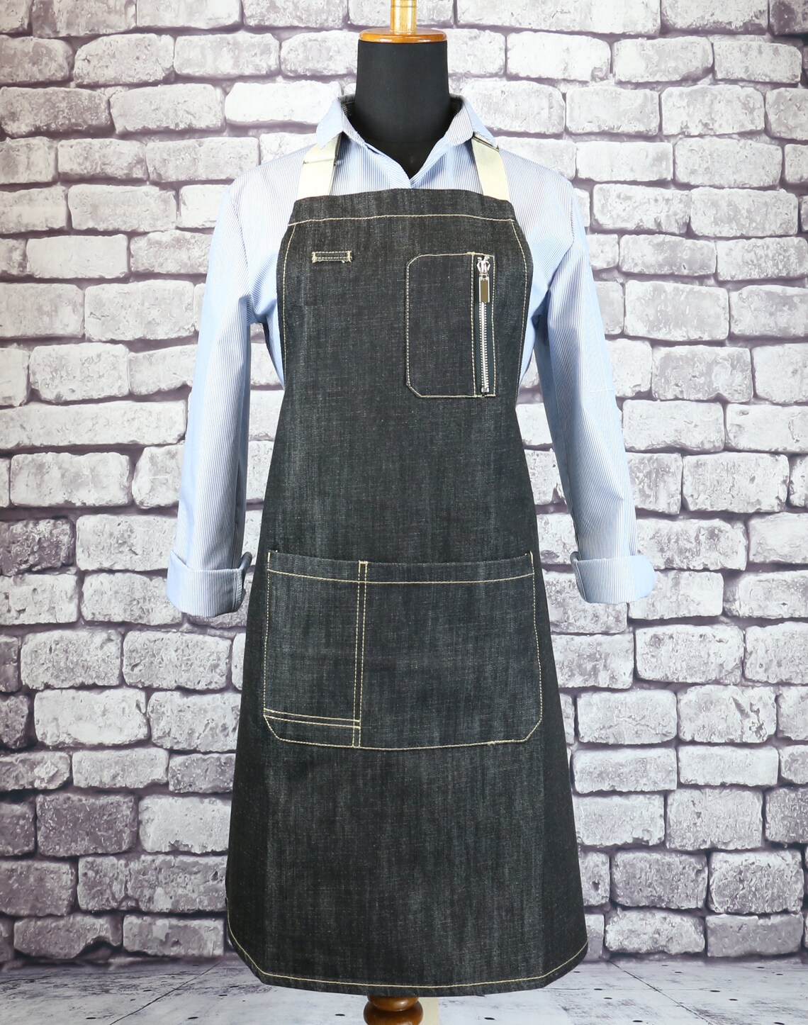 BLACK Denim Bib Apron / Café Apron / Grill Apron / BBQ Apron / | Etsy