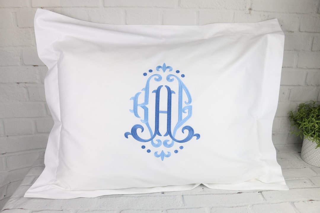 Set of 2 Monogrammed Pillow Shams / 100% Cotton / Embroidered Pillow ...
