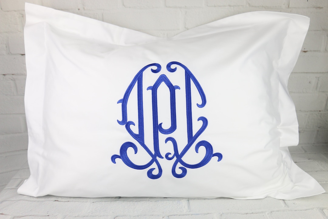 Set of 2 Monogrammed Shams / 100% Cotton / Embroidered Pillow Shams ...