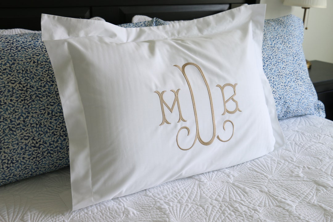 Set of 2 Monogrammed Pillow Shams / 100% Cotton / Embroidered Pillow ...