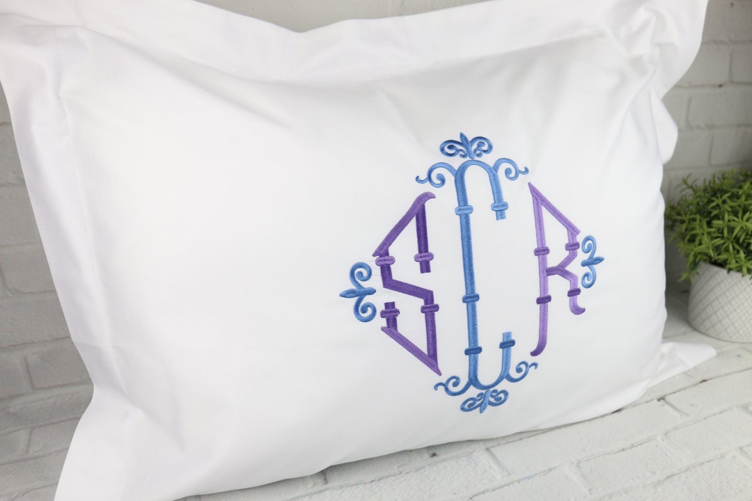 Set of 2 Monogrammed Pillow Shams / 100% Cotton / Embroidered Pillow ...