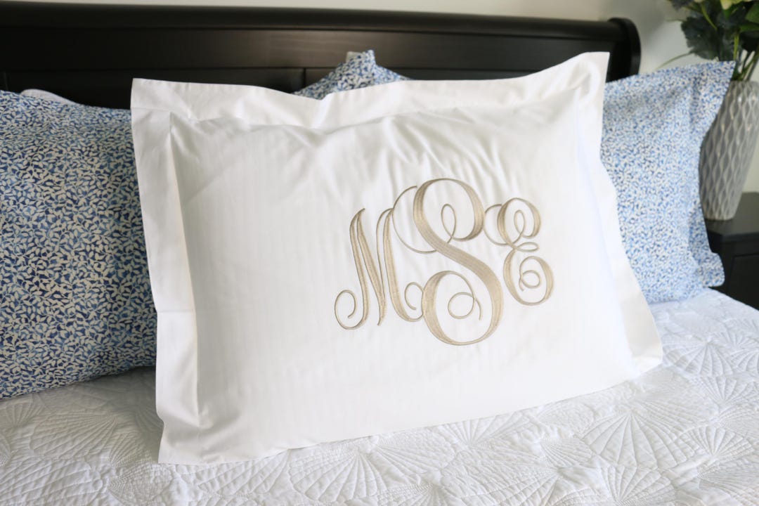 Set of 2 Monogrammed Shams / 100% Cotton / Embroidered Pillow Shams ...