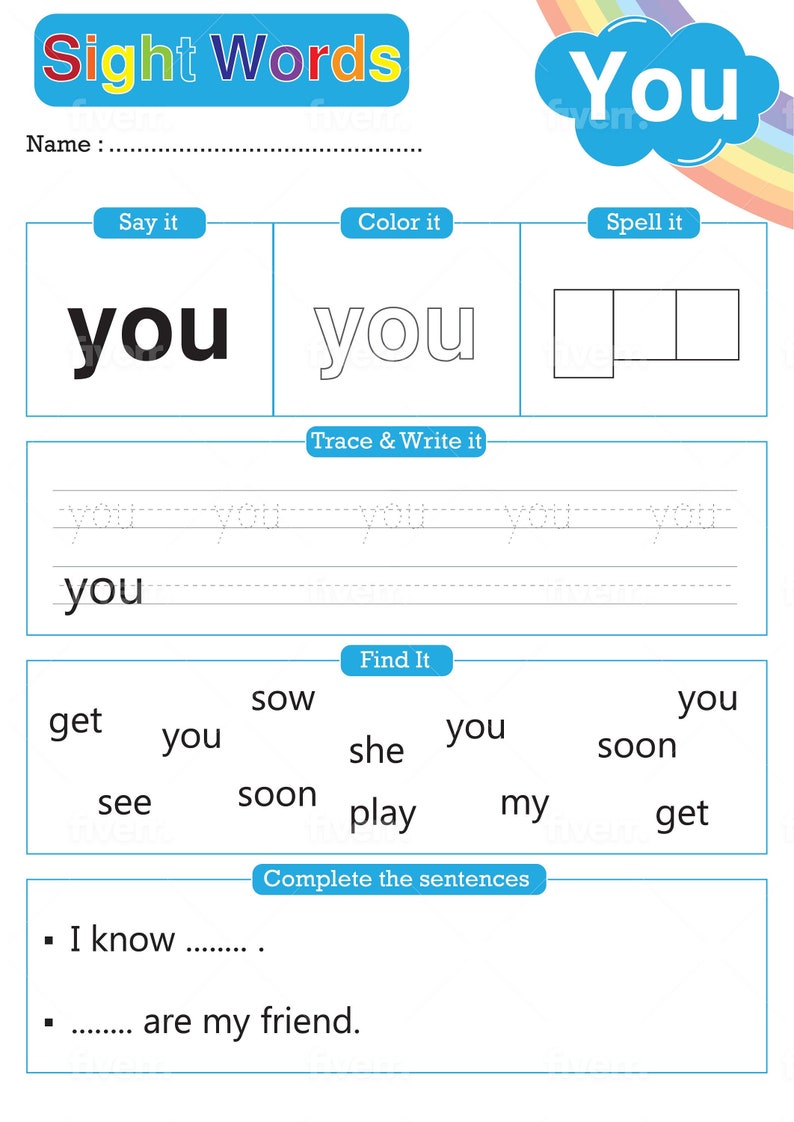 Kindergarten and 1st Grade Sight Words - Etsy
