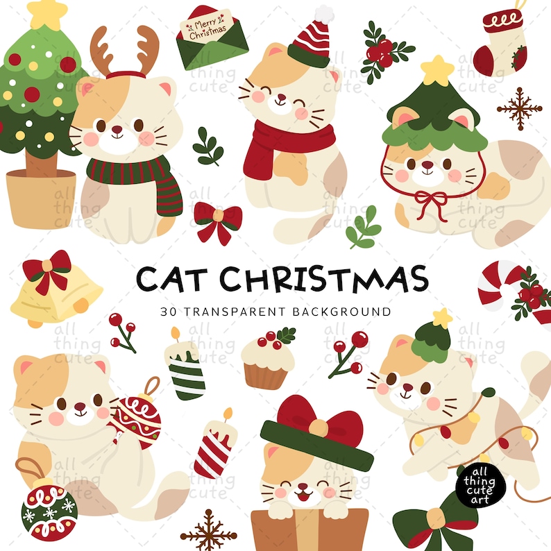 Cat Christmas, Meowy Christmas PNG, Festive, Cat, Christmas, Digital ...