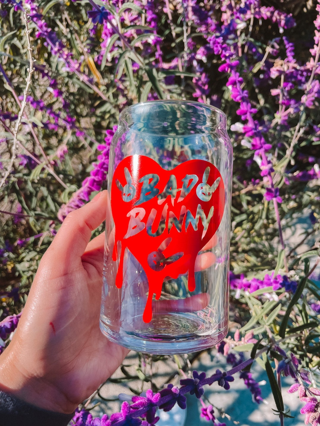 Bad Bunny Bleeding Heart Valentine Glass Cup Bad Bunny - Etsy