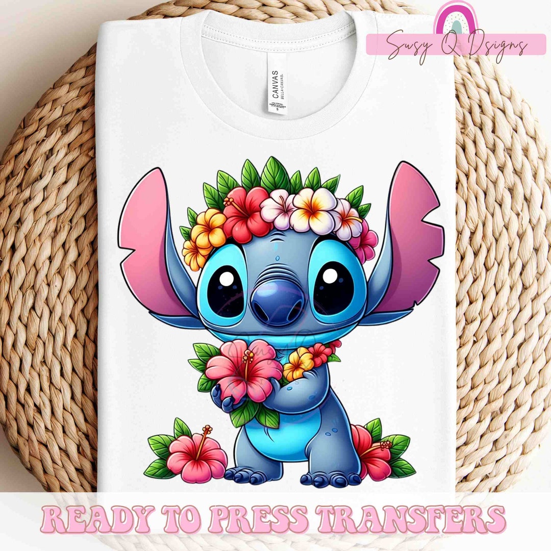 Flowery Stitch Image Transfers, Disney Stitch Iron on Prints, Stitch ...
