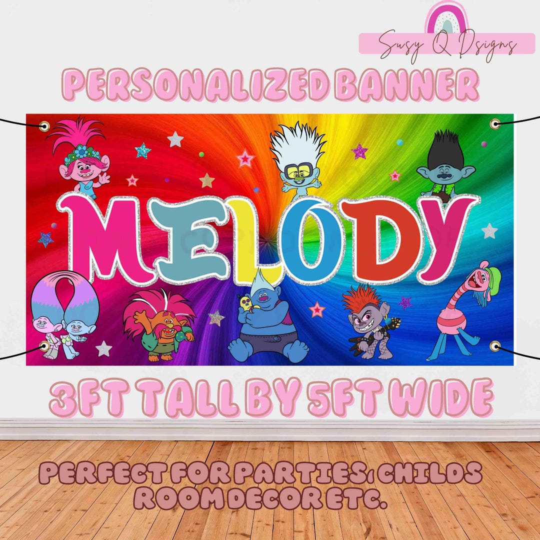 Trolls Personalized Banner, Trolls Birthday Banner, Personalized Trolls ...
