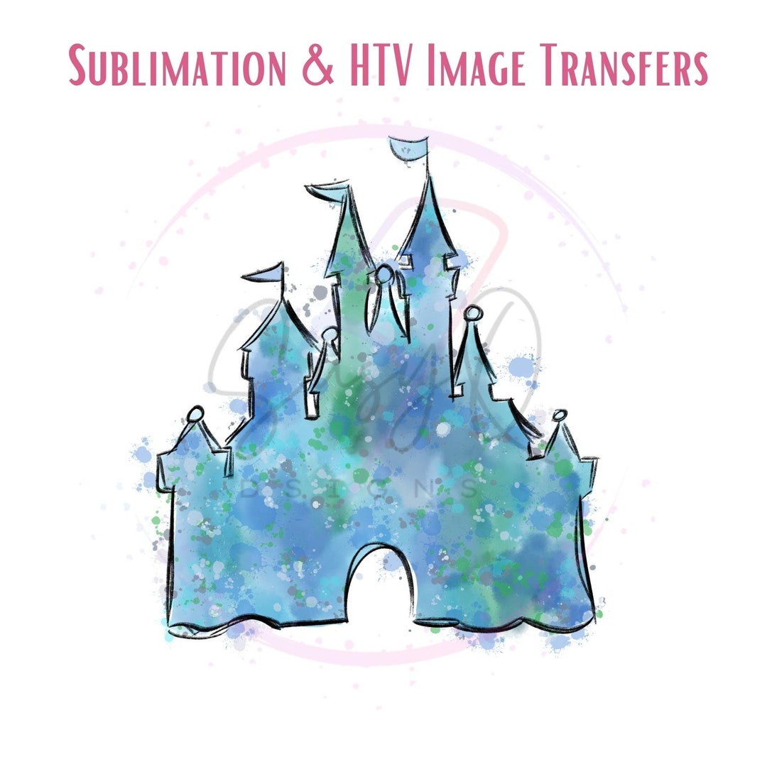Blue Watercolor Castle Image Transfers, Blue Watercolor Sublimation ...