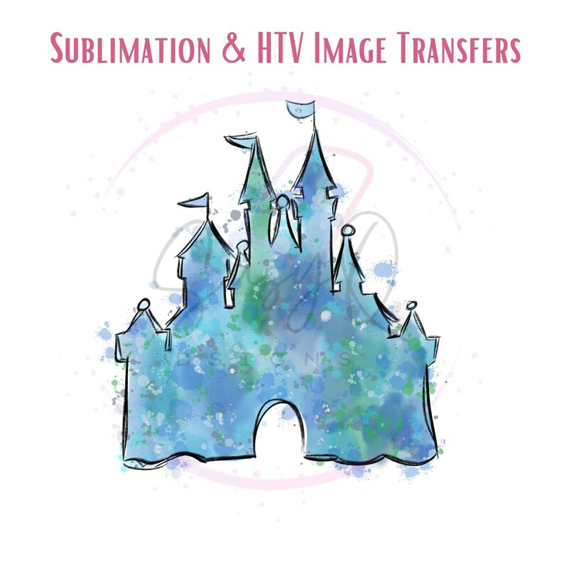 Blue Watercolor Castle Image Transfers Disney Blue Watercolor - Etsy