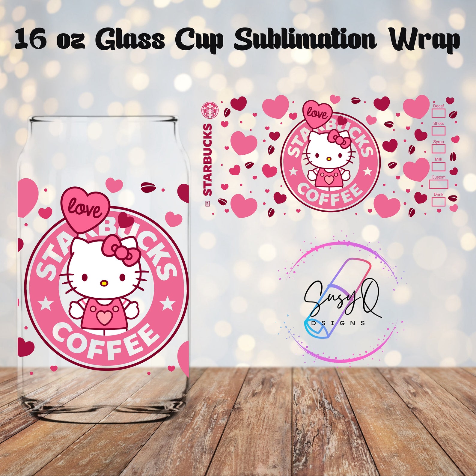 Pink Coffee 16oz Libbey Glass Cup Sublimation Wraps Cafecito - Etsy