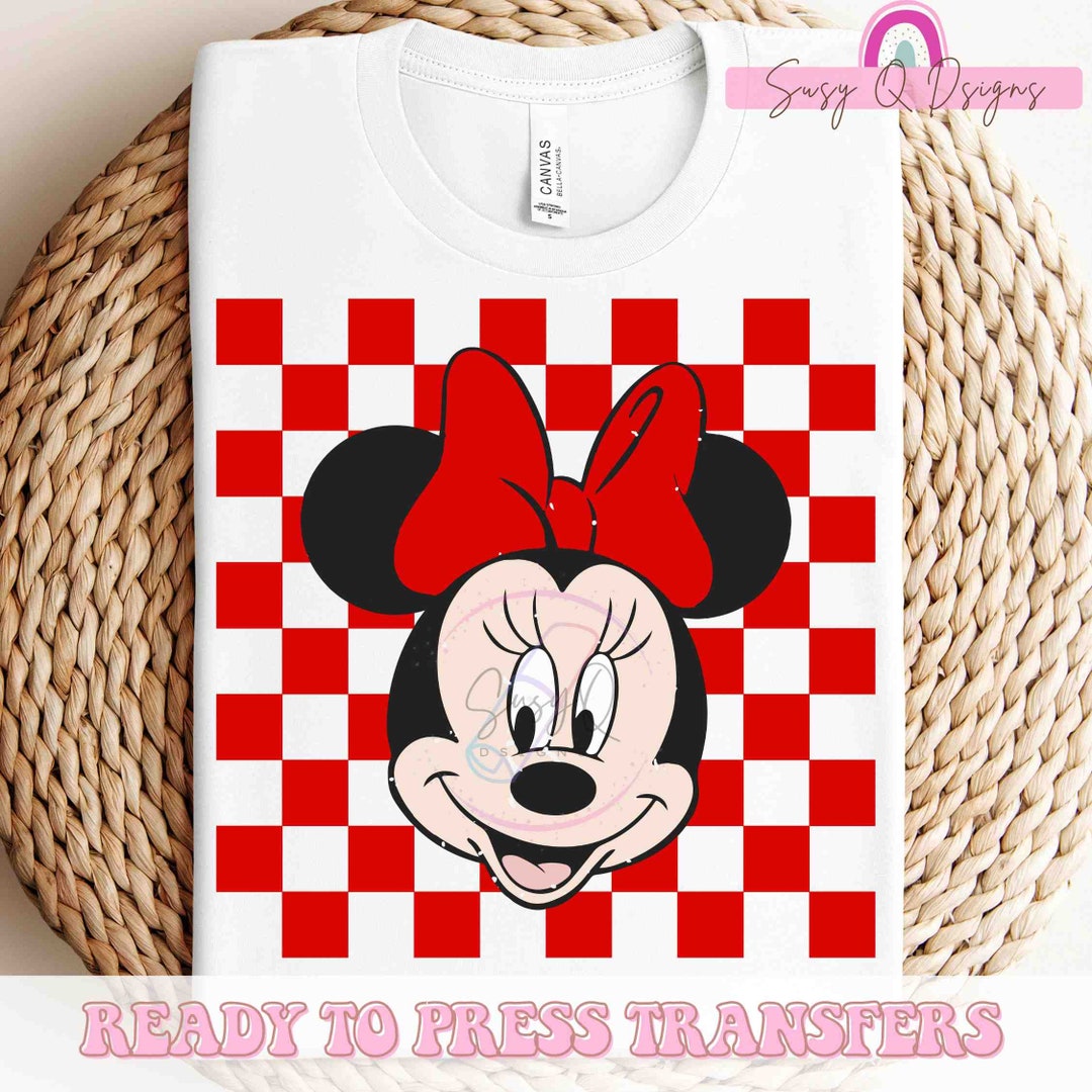 Checkered Bright Red Minnie Image Transfers, Disney Minnie Iron on ...