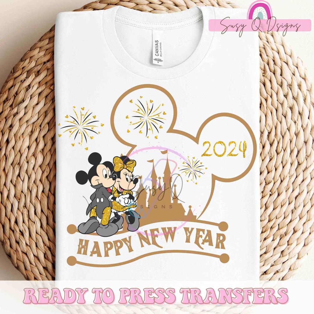 Gold 2024 Mickey and Minnie New Year HTV and Sublimation Image Transfer ...