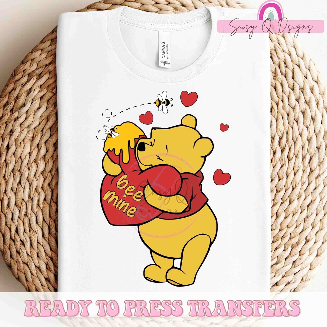 Pooh Valentines Day Bee Mine Image Transfers, Valentine Sublimation Prints, Valentine Eco ...