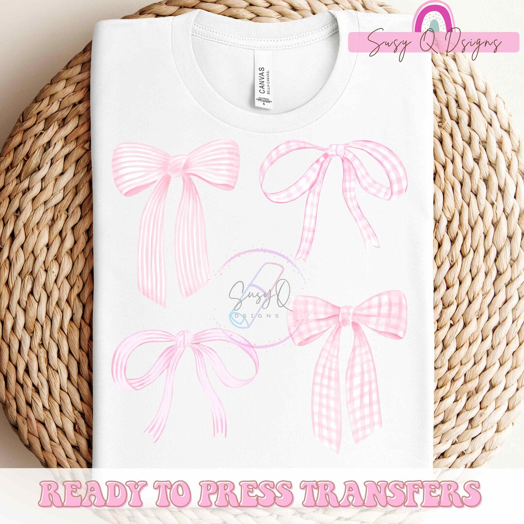 Pink Bows Image Transfers, Pink Bows HTV Iron on Prints, Cute Bows ...