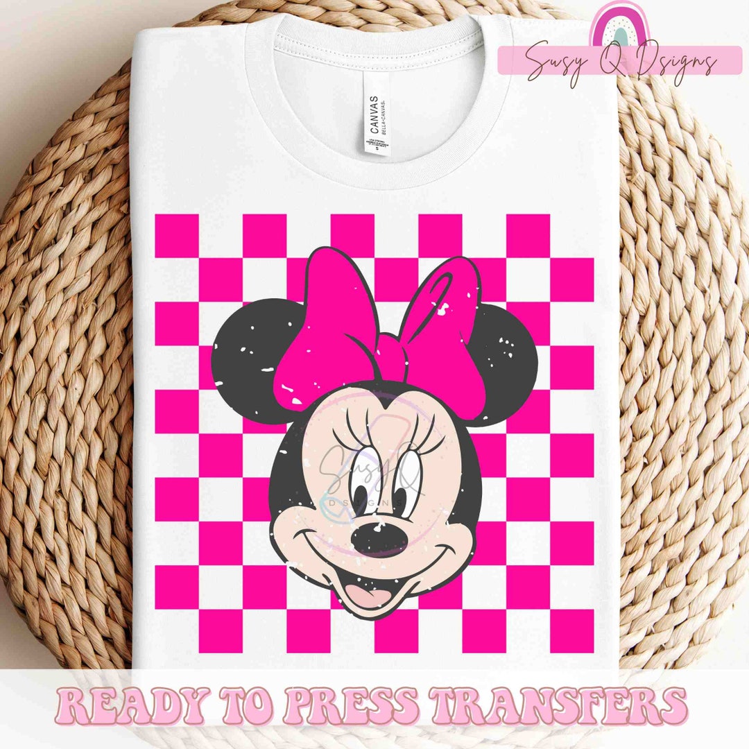 Checkered Hot Pink Minnie Image Transfers, Disney Minnie Iron on Prints ...
