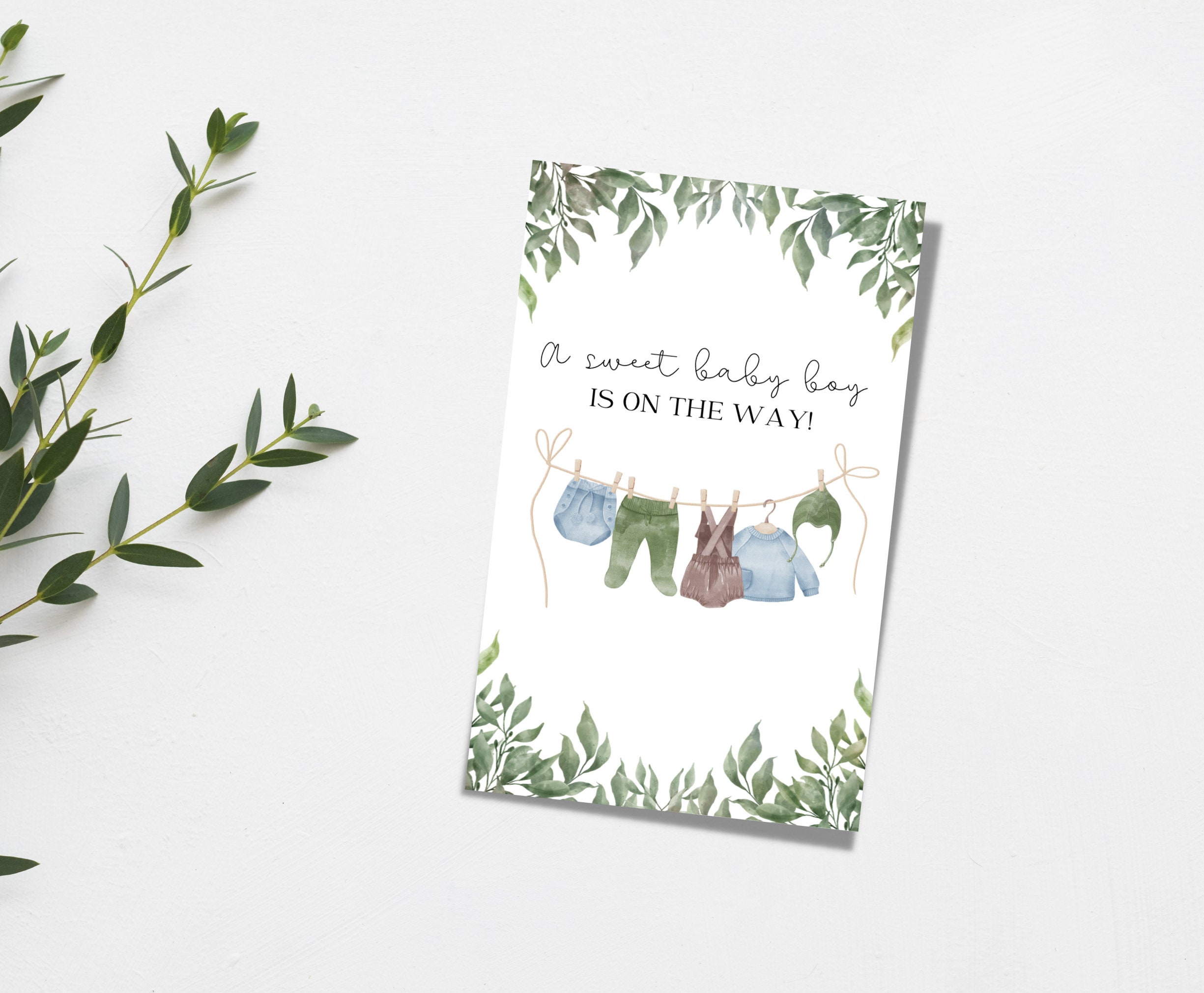 Printable Baby Boy Gift Tag | Greenery Baby Shower Theme | Baby Shower ...