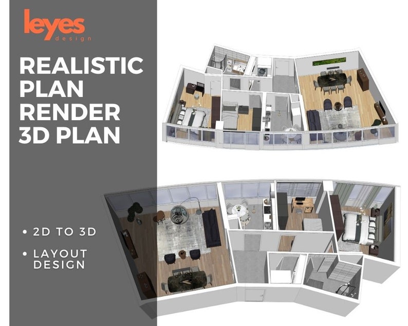 3D Plan, 2D to 3D Plan, Photorealistic Rendering, Plan Visualization, Convert 2d to 3d Floorplan ...