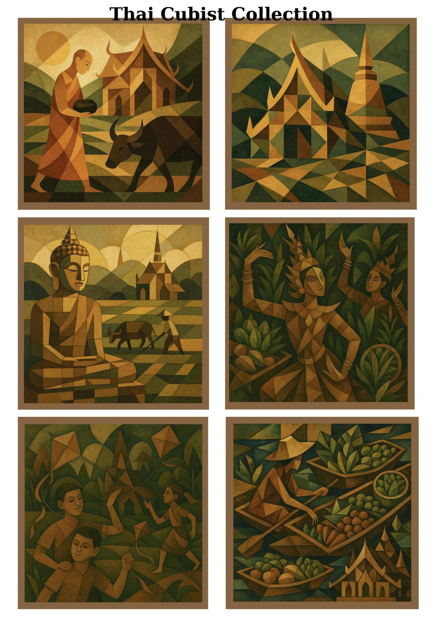 Printablethai Cubist Village Wall Art – Set of 6 Digital Prints ...