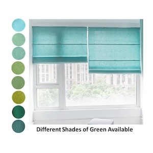 Custom Made Green Hue Teal Blue Turquoise Window Roman Shade Thick and ...