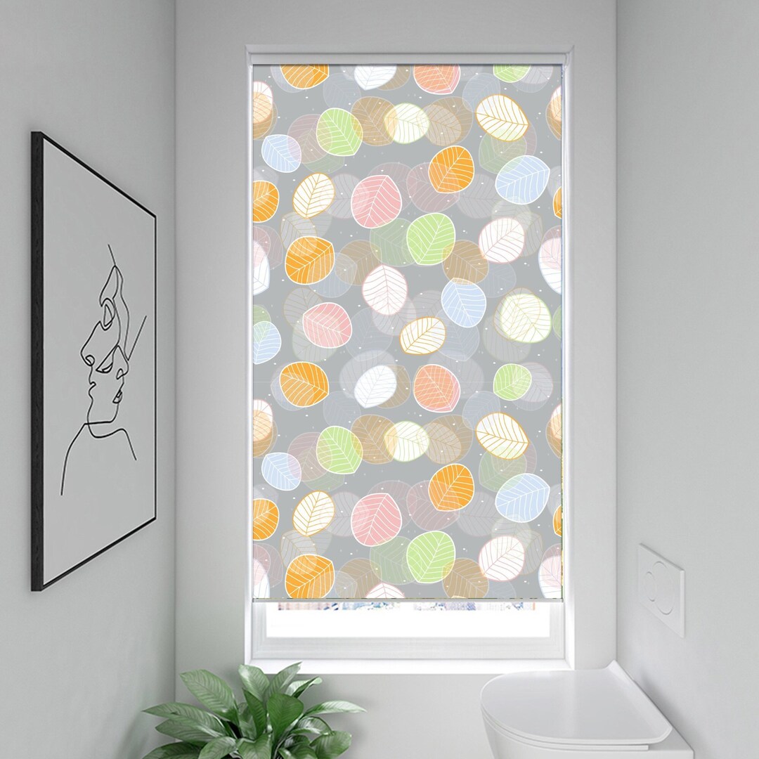 Custom Made Window Roller Shade, Pastel Natural Doodle Leaf Nursery ...
