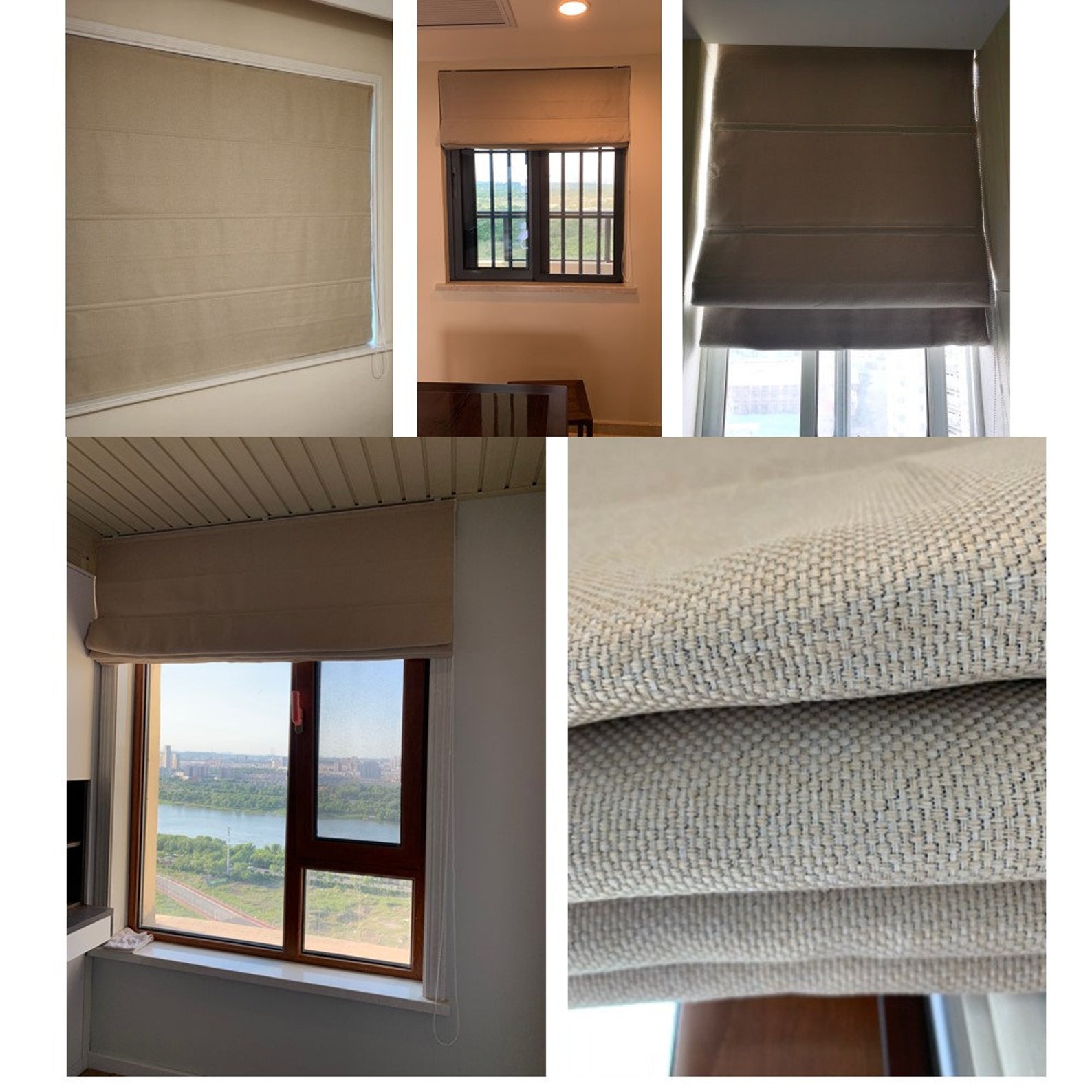 Custom Made Window Roman Shade Thick Upholstery Linen Textile Washable ...