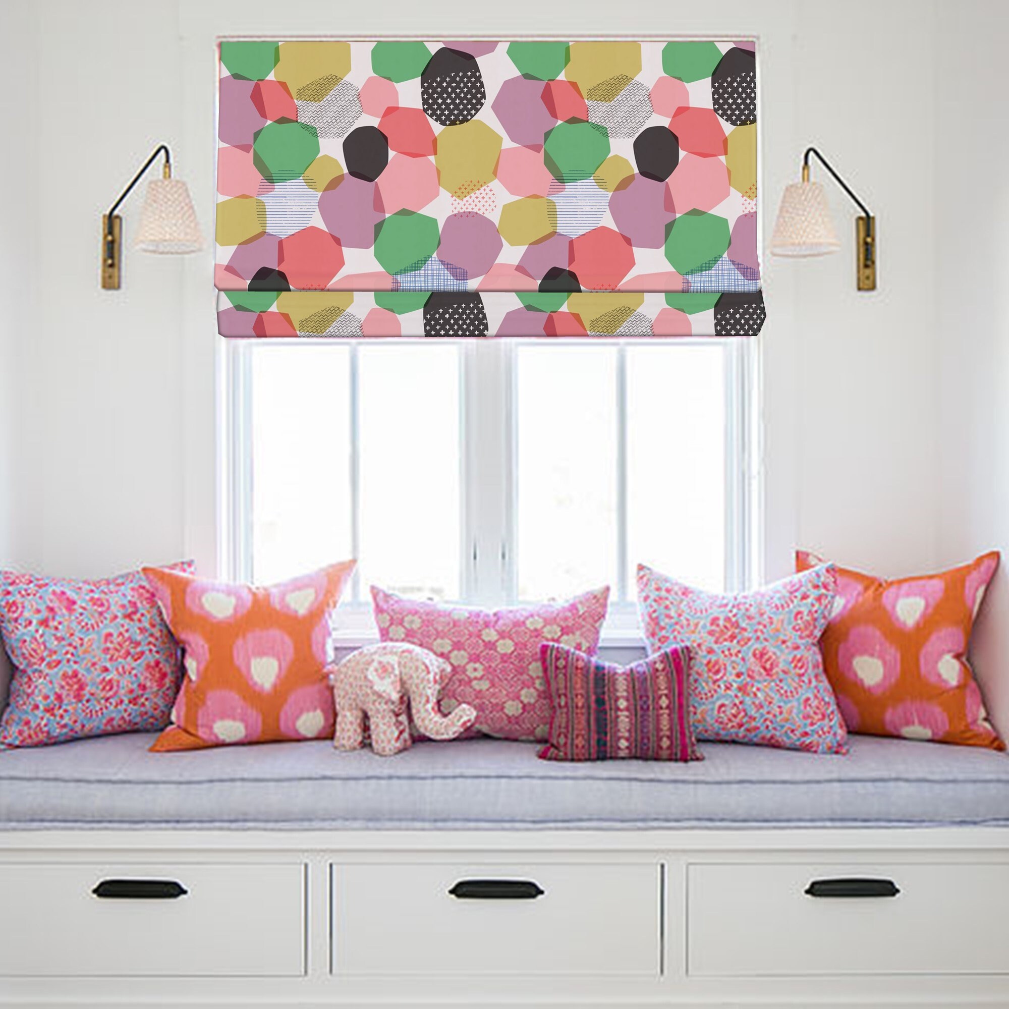 Custom Made Roman Shade, Organic Geometry Colorful Overlapping, Window ...