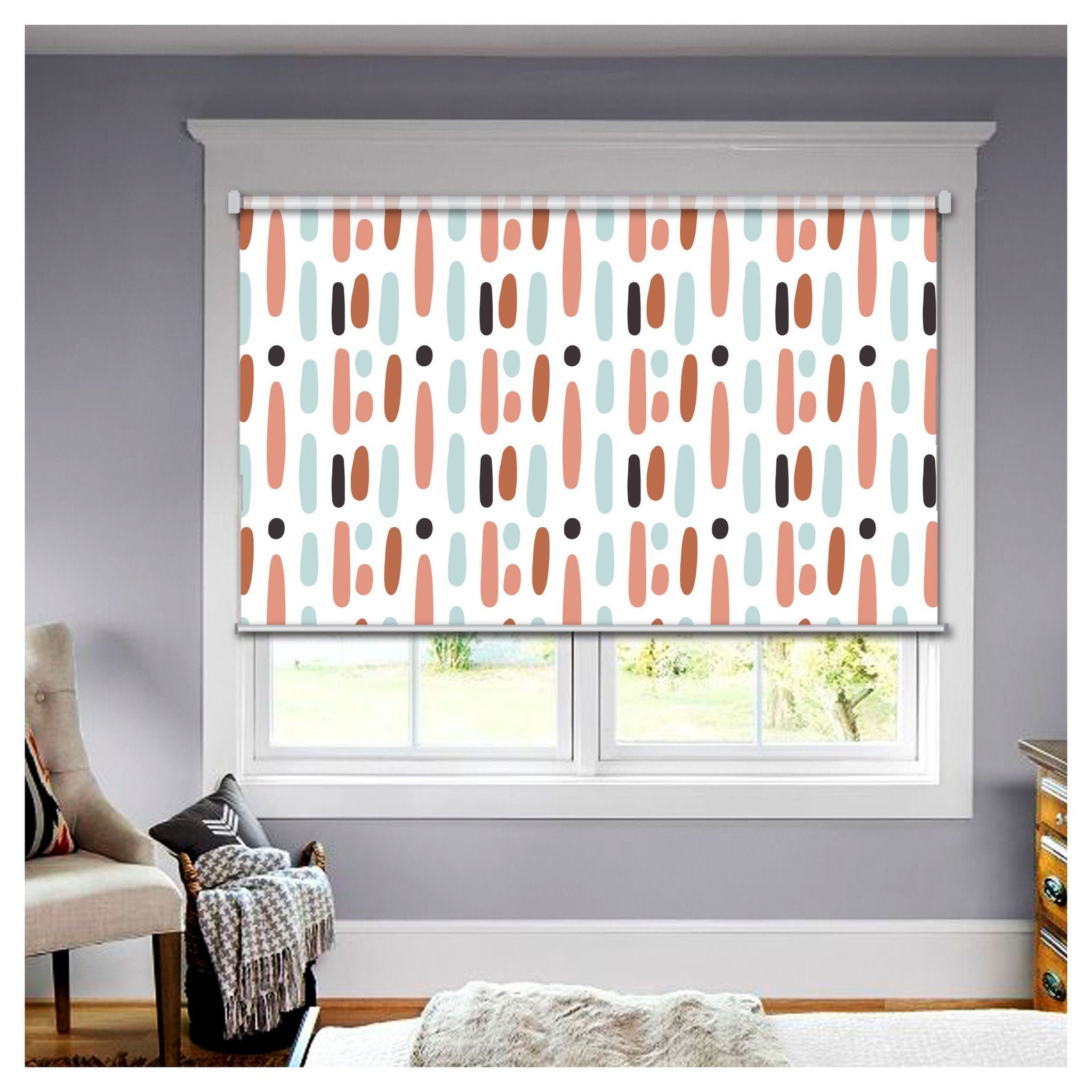 Custom Made Boho Organic Shapes Pastel Style Cordless Window Roller ...