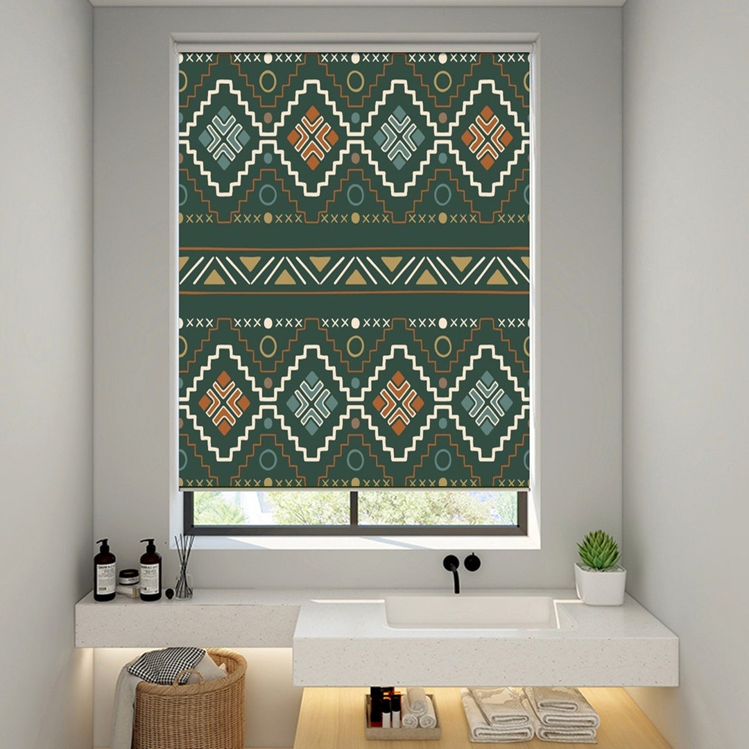 Custom Made Window Shade, Southwestern Tribal Roller Shade, Blackout ...