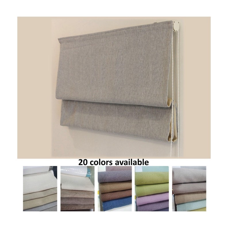 Custom Made Window Roman Shade Thick Upholstery Linen Textile Washable ...