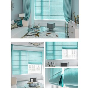 Custom Made Green Hue Teal Blue Turquoise Window Roman Shade Thick and ...