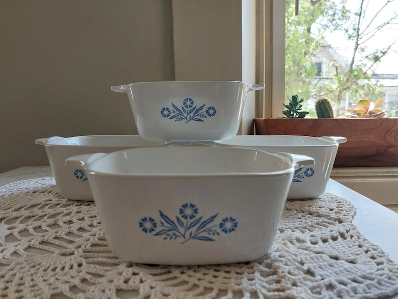 Vintage Blue Cornflower Corningware Set of 4 Individual Size Casserole ...