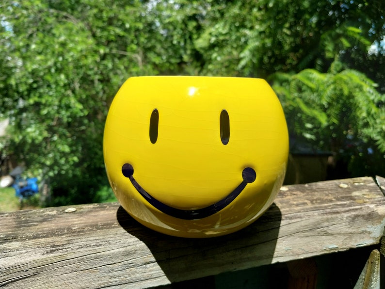 Vintage Happy Face Planter Smiley Face Bowl Bright Yellow - Etsy