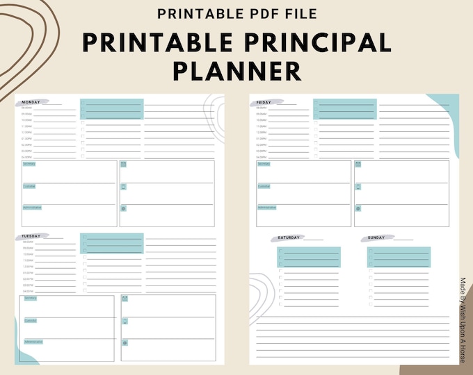 Printable Principal Planner| Weekly Planner|printable Planner|today's ...