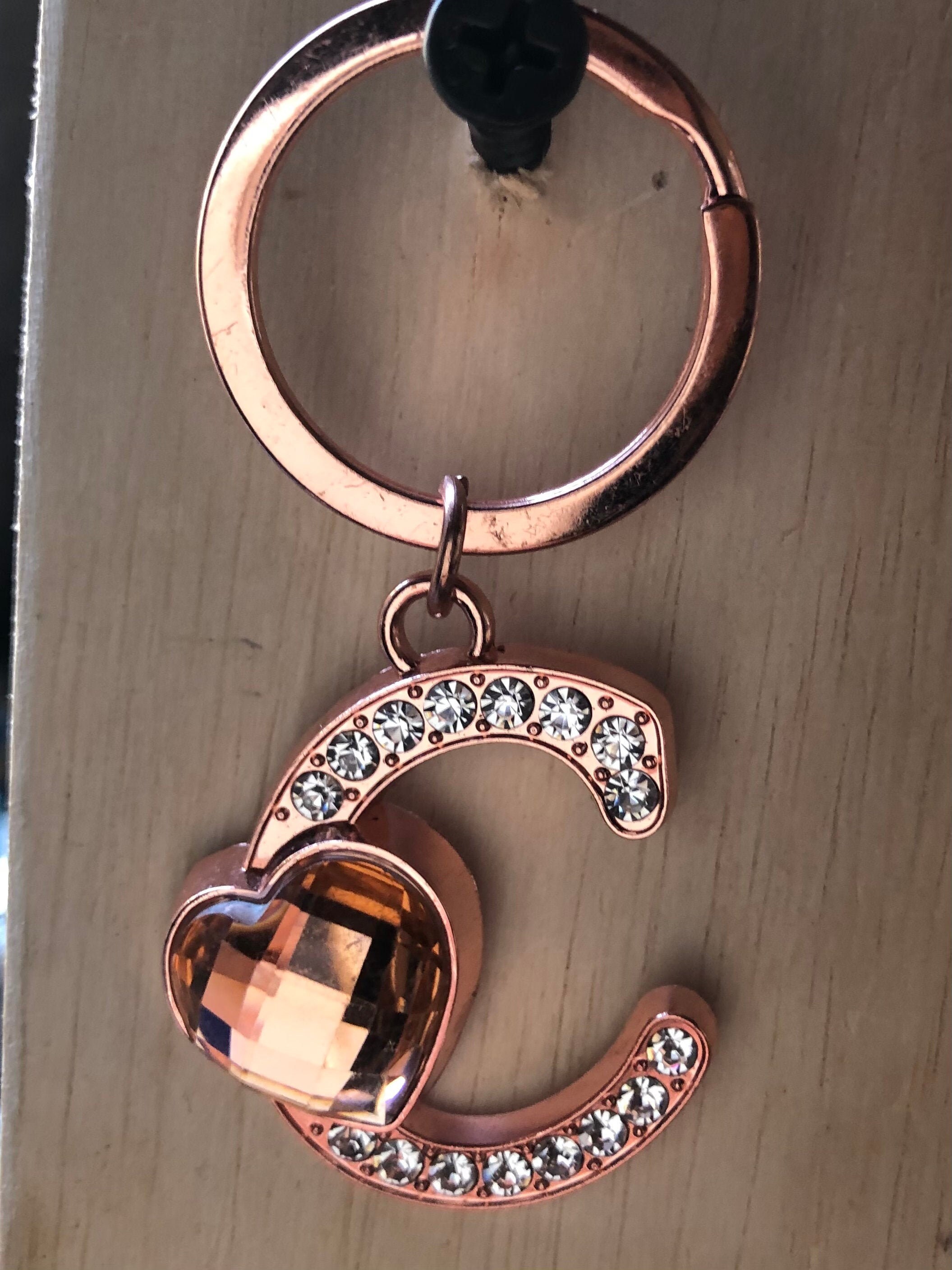 Rose gold C Charm key chain | Etsy