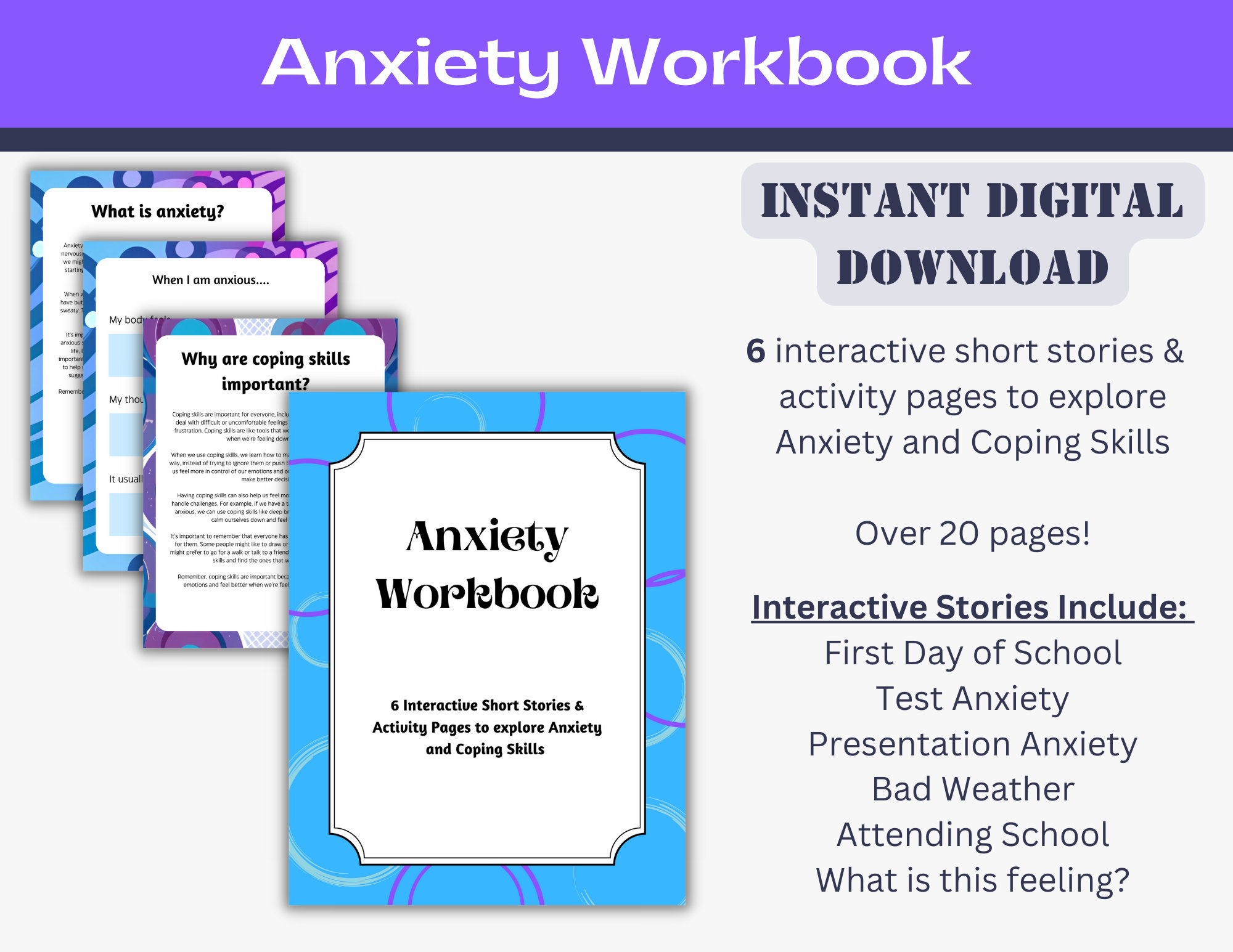 Anxiety Worksheets Anxiety Workbook Mental Health Worksheets Counseling ...