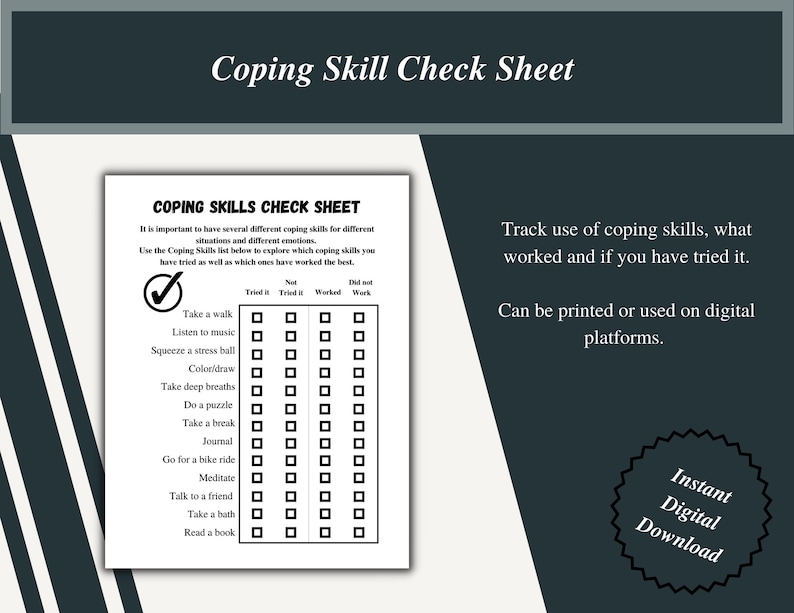 Coping Skills Checklist Worksheet: Track Emotions (digital Download) - Etsy