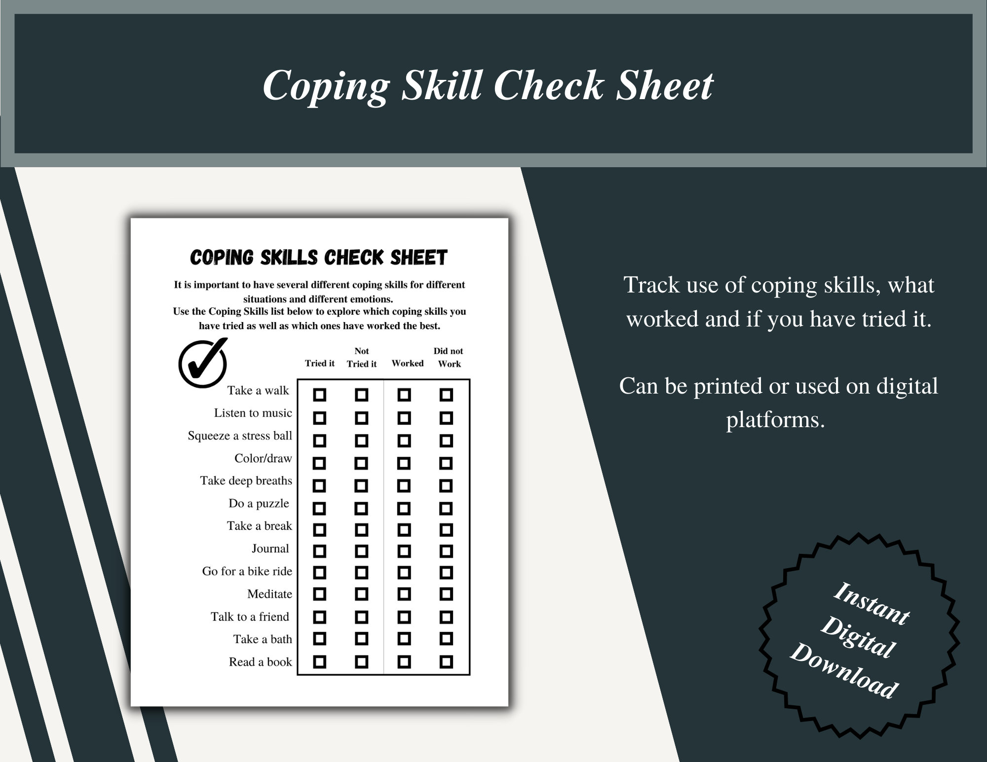 Healthy Coping Skills Worksheet Coping Skills Checklist Printable ...