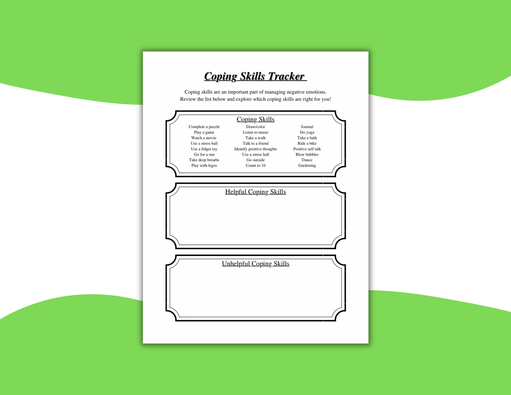 Coping Skills Tracker Healthy Coping Skills Worksheet - Etsy