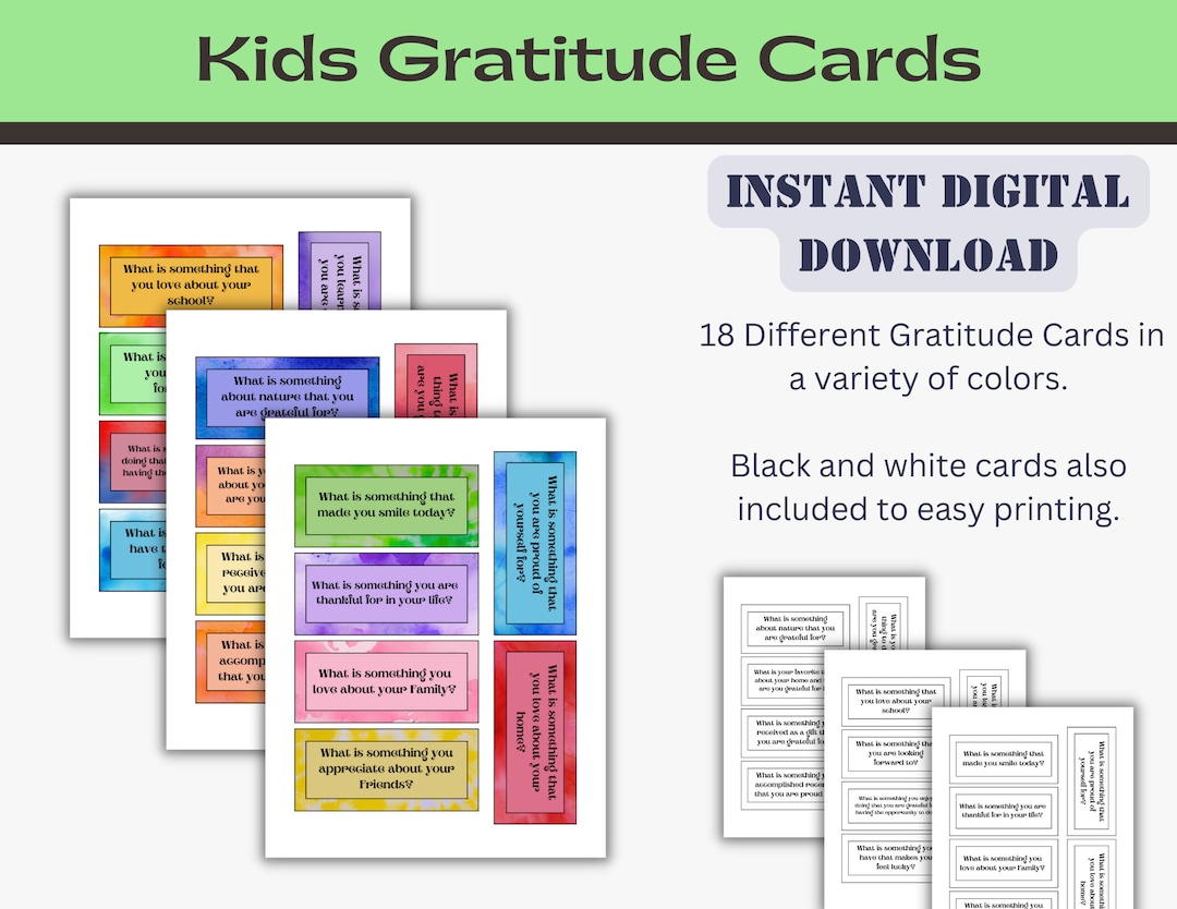 Gratitude Cards Gratitude Cards for Kids Printable Gratitude Cards ...